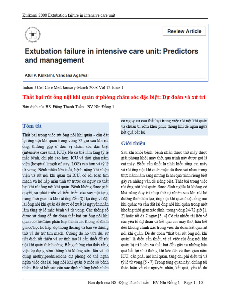 20230905 Kulkarni 2008 Extubation failure in intensive care unit | PDF