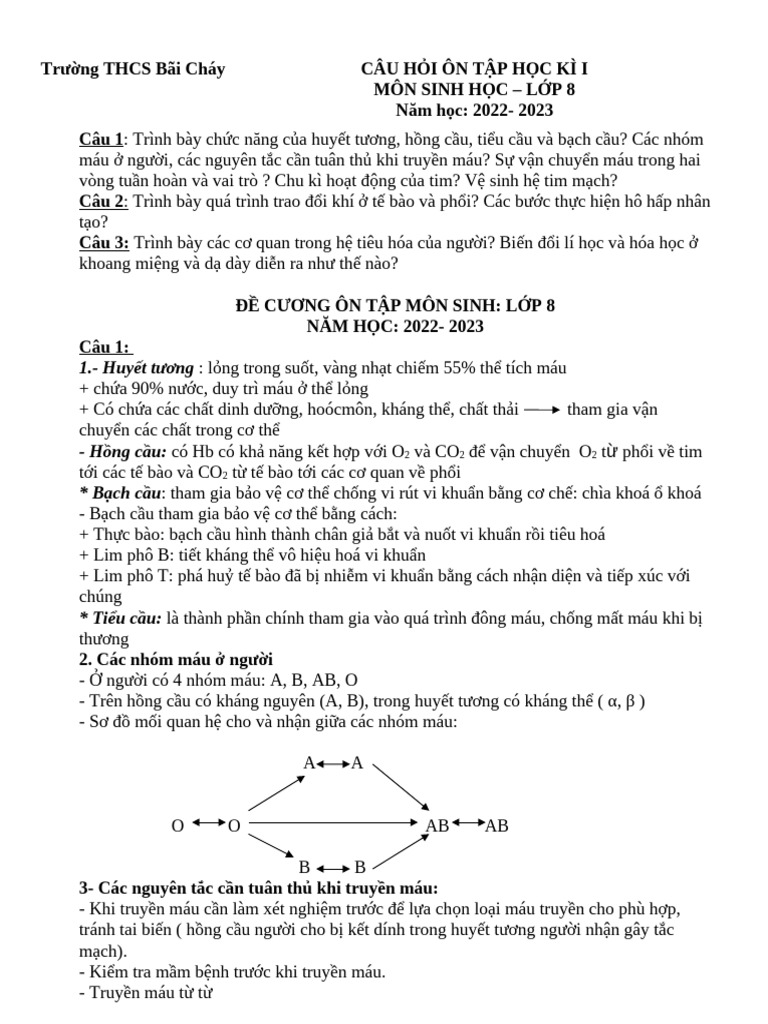 Đáp Án Sinh 8 Kì 1 | PDF