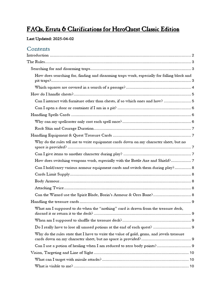 FAQs, Errata & Clarifications For HeroQuest Classic Edition | PDF