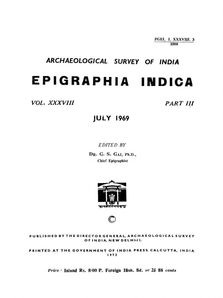 ACL-ARCH-00880 Epigraphia Indica Vol 38 Part 3 1969 | PDF