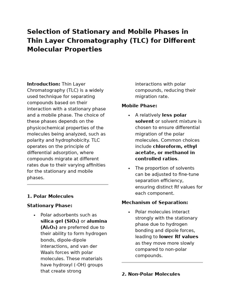 TLC Phase Selection for Molecular Analysis | PDF | Chromatography ...