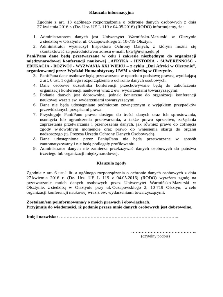 Klauzula Informacyjna | PDF