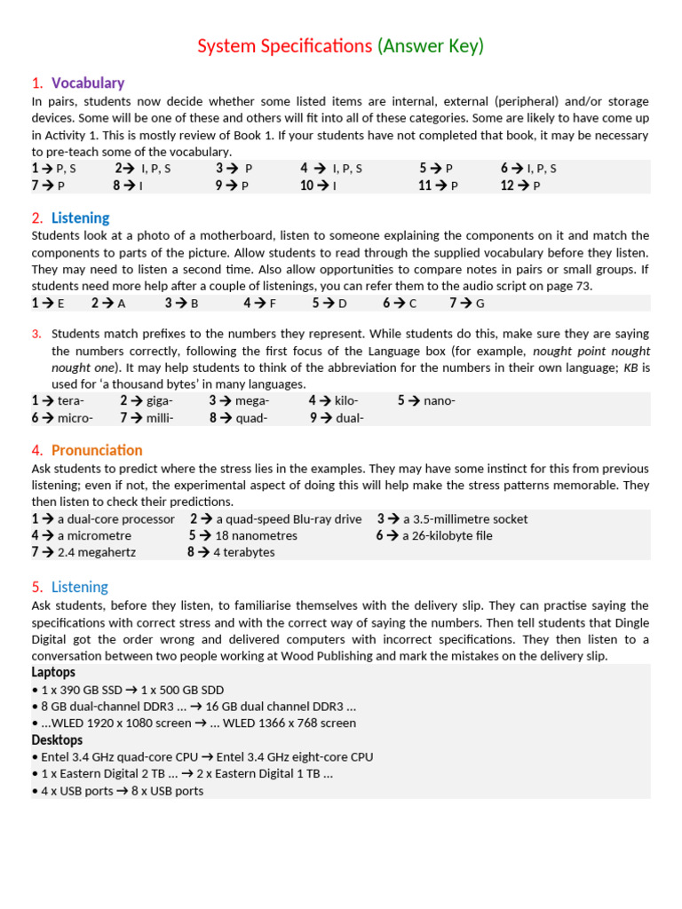 2-System Specifications (Answer Key) | PDF | Computer Science | Computer Architecture