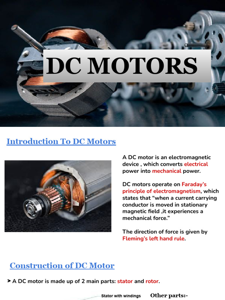 Dc motor ppt | PDF | Electric Motor | Manufactured Goods
