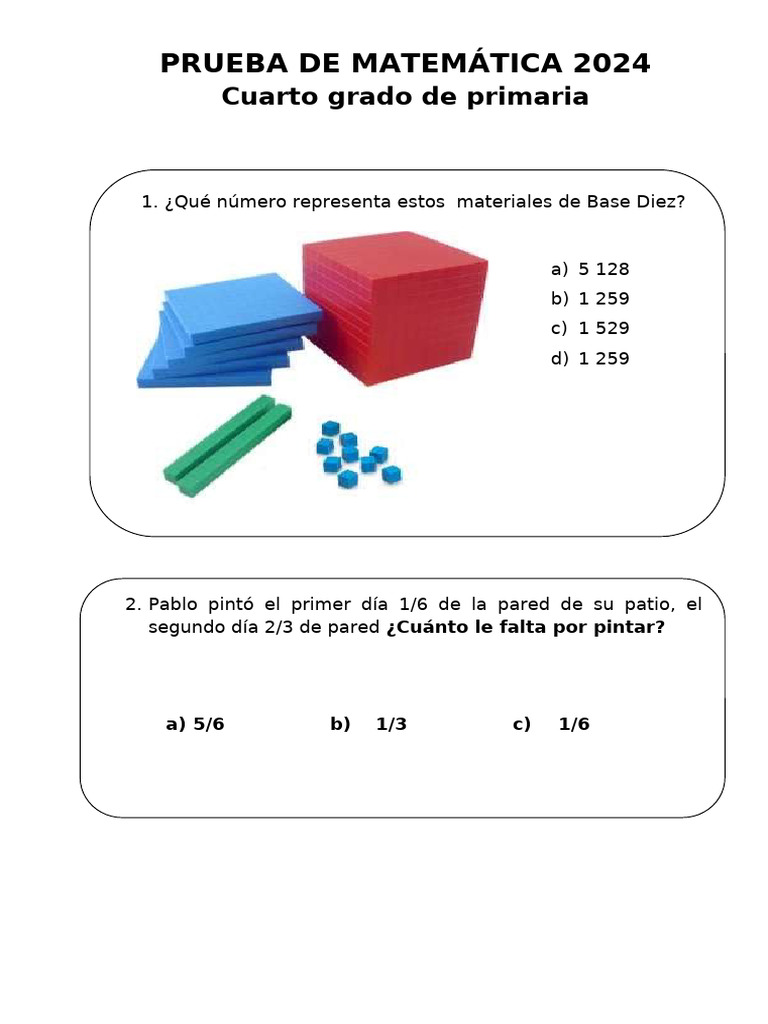 Prueba de Mat 4to Grado | PDF