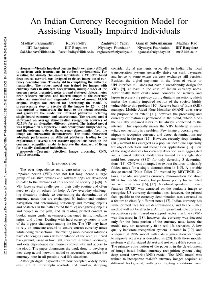 An Indian Currency Recognition Model For Assisting Visually Impaired ...