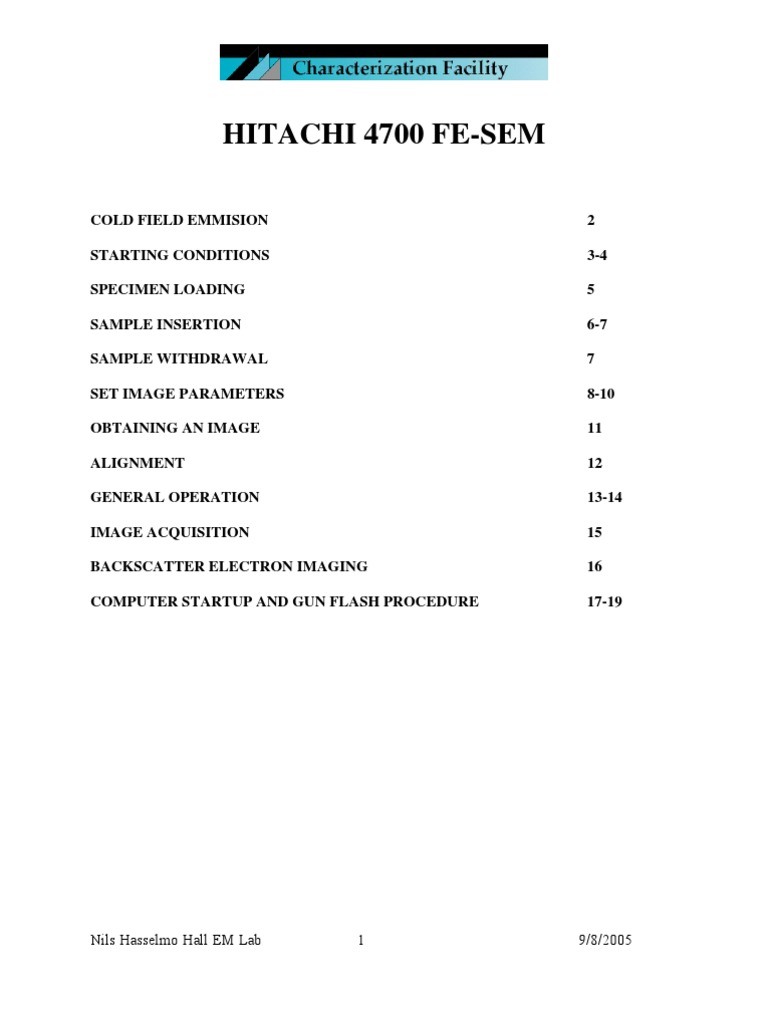 Hitachi S-4700 SEM Image Acquisition Guide | PDF | Scanning Electron ...