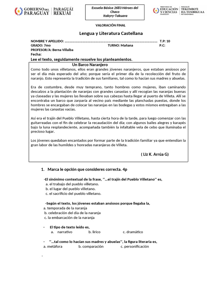 Actividades de Lengua y Literatura 7mo | PDF