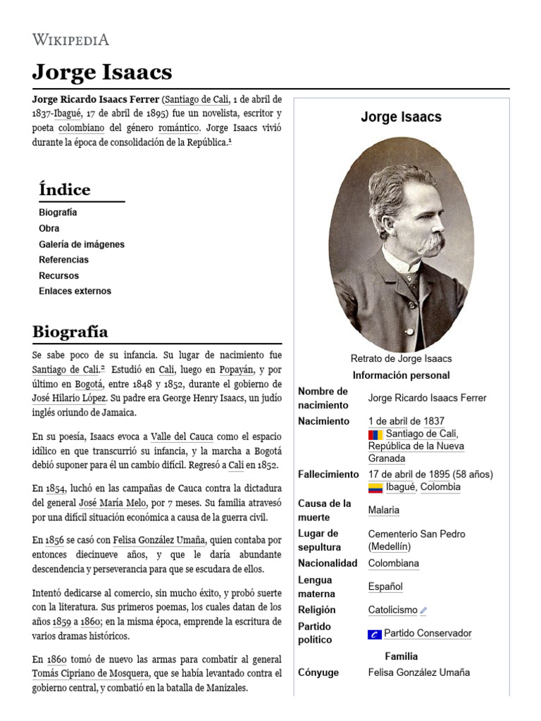 Jorge Isaacs: Vida y Obra Literaria | PDF