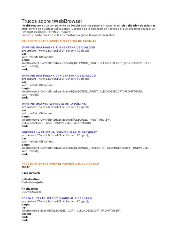 Trucos Twebbrowser Con Delphi | PDF | explorador de Internet | Navegador web
