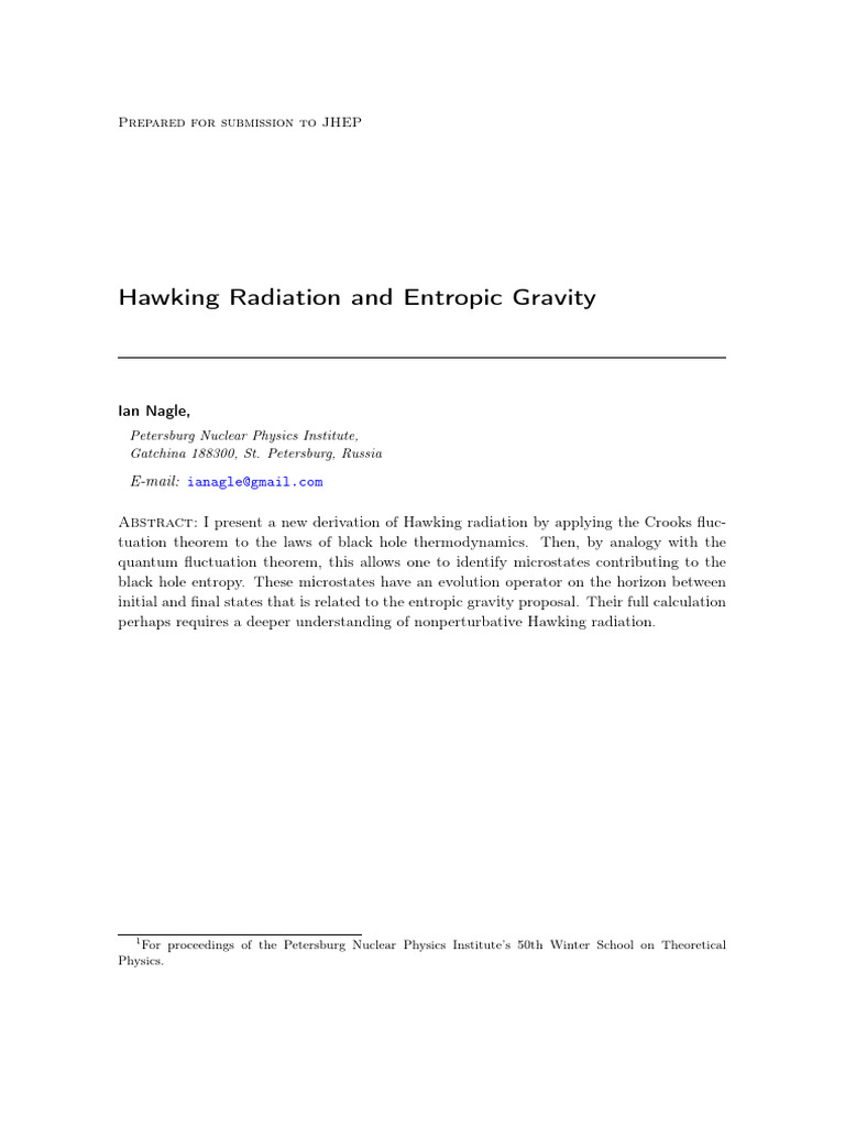 Hawking Radiation and Entropic Gravity | PDF | Entropy | Black Hole