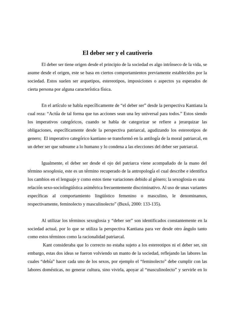 Deber Ser y Cautiverio Patriarcal | PDF | Immanuel Kant | Patriarcado