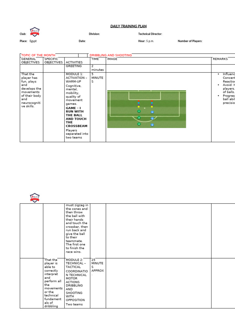 Daily Soccer Training Plan: Dribbling & Shooting | PDF | Football Codes ...