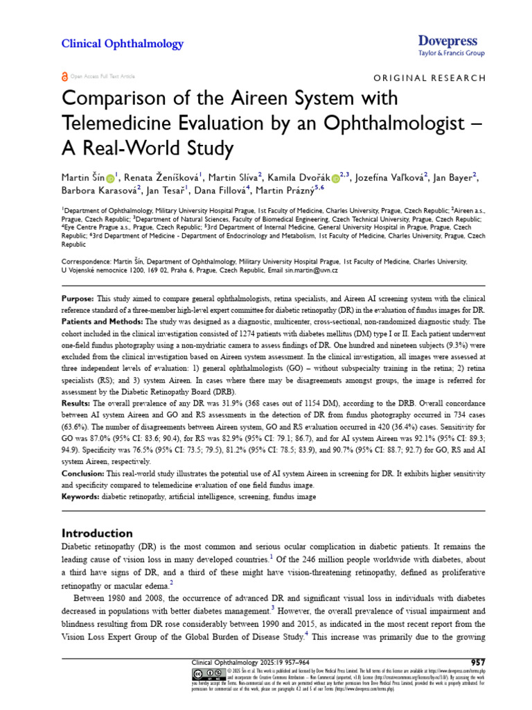Comparison of The Aireen System With Telemedicine Evaluation by An Ophthalmologist - A Real ...