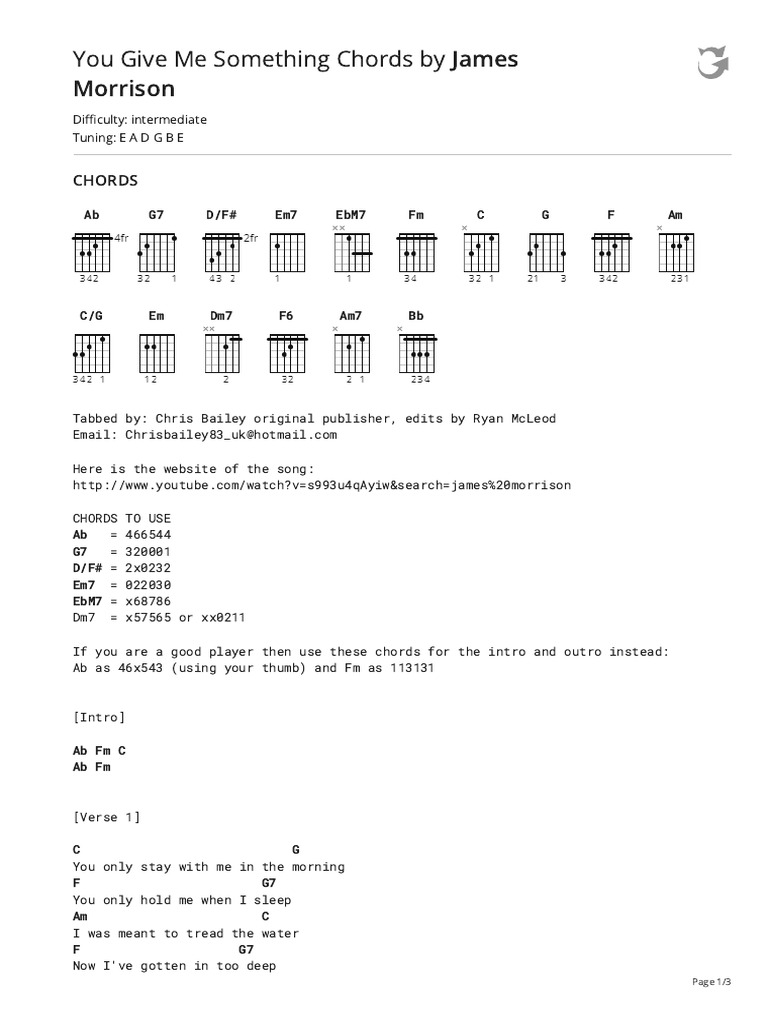 You Give Me Something Chords & Lyrics | PDF | Sound Recording ...