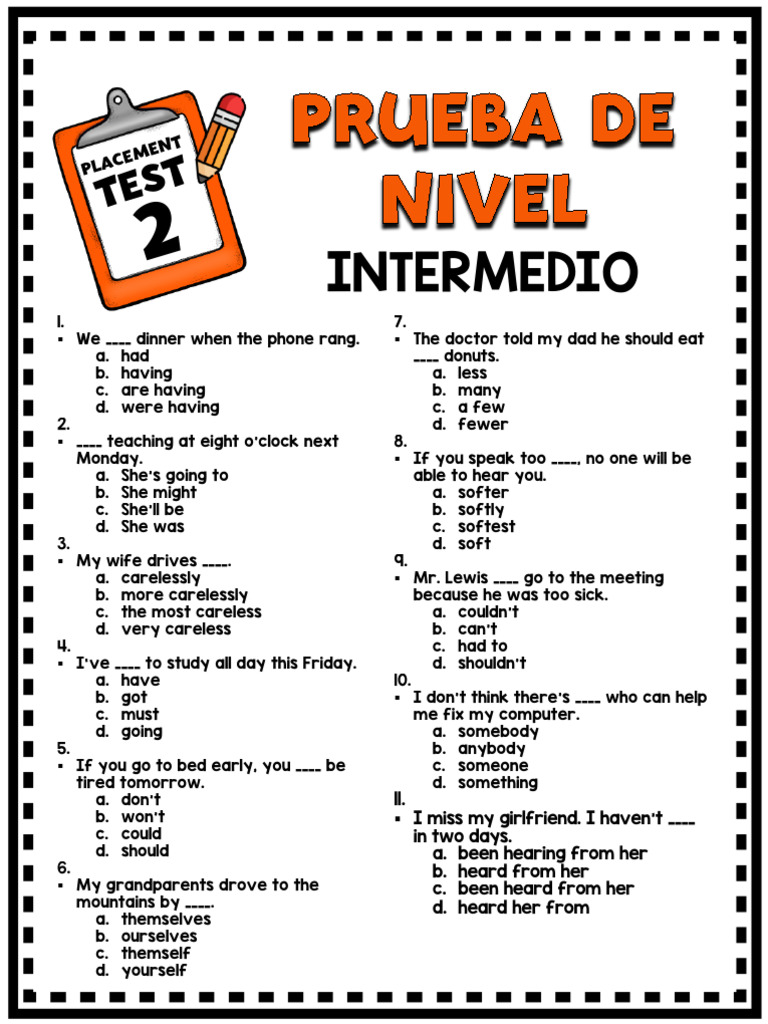 Placement Test Intermediate 1 | PDF