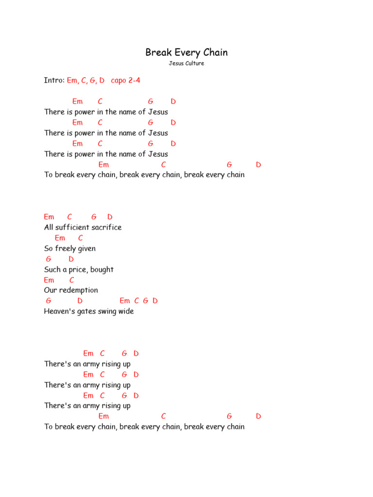 Break Every Chain Lyrics and Chords | PDF