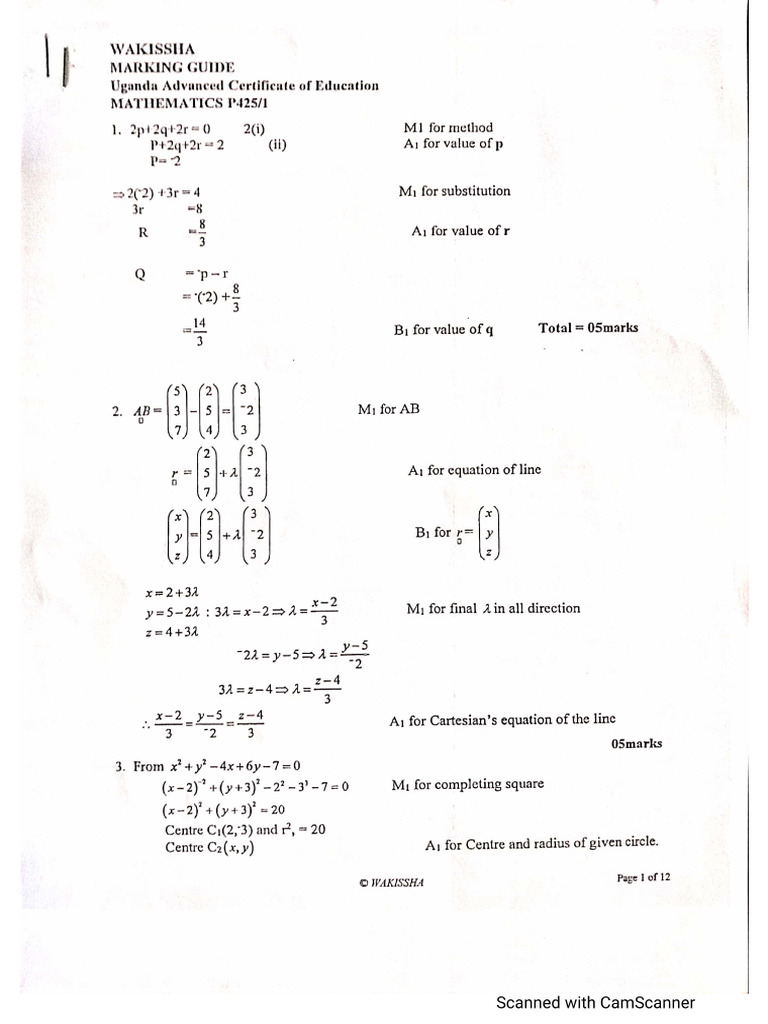 Wakissha Uace Math 1 Guide 2020 | PDF