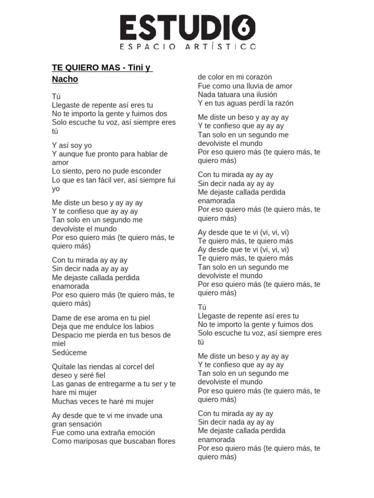 TE QUIERO MAS - Tini y Nacho | PDF