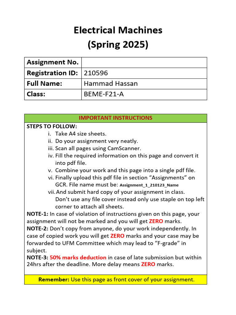EM Assignment Front Cover BEME-F21-A | PDF