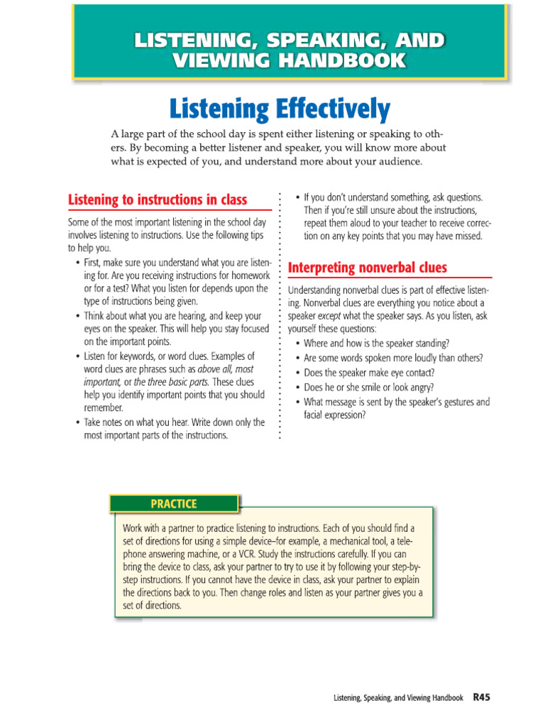 Listening Speaking Viewing Handbook | PDF