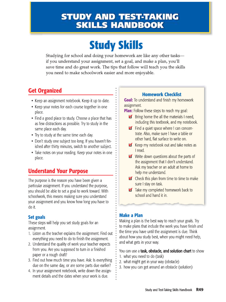 Study and Test-Taking Skills - Handbook | PDF