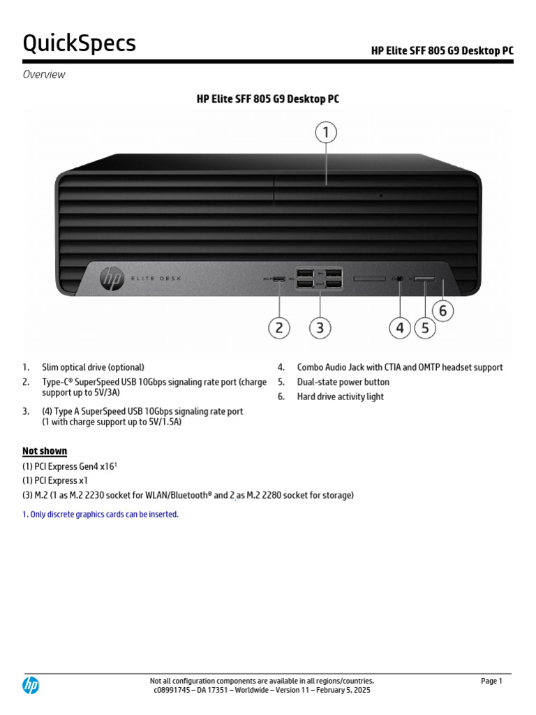 Quickspecs: HP Elite SFF 805 G9 Desktop PC | PDF | Wi Fi | Usb