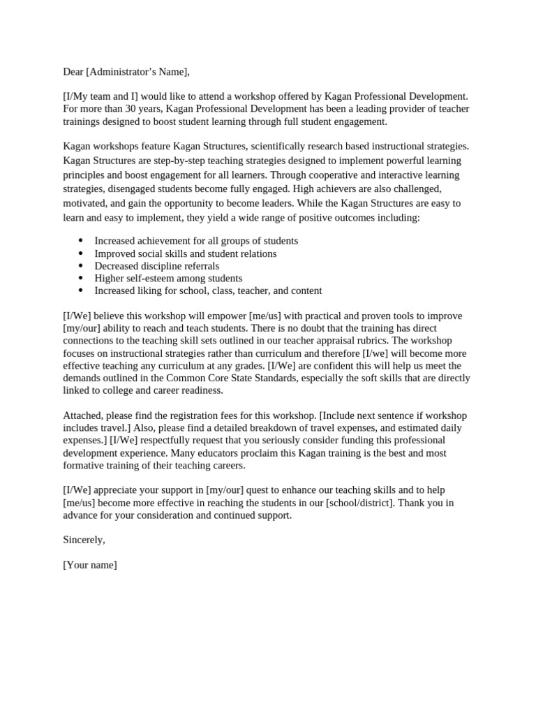 Request for Kagan Workshop Funding | PDF
