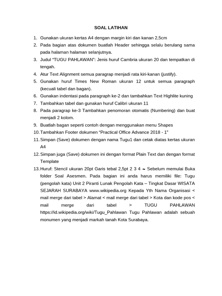 LATIHAN SOAL UJK BLK WORD 2013 | PDF