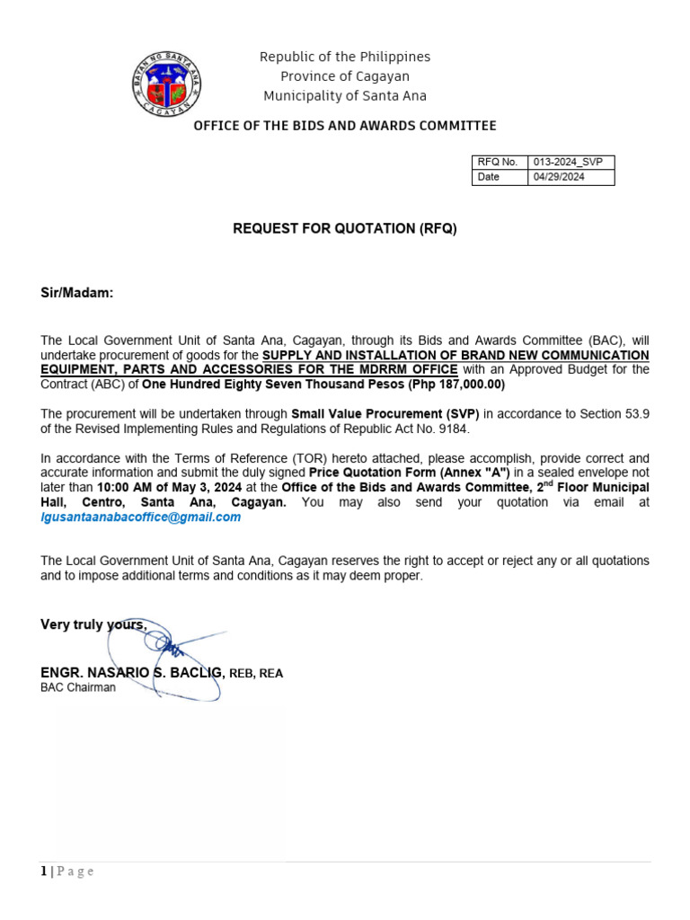 Request For Quotation (RFQ) | PDF