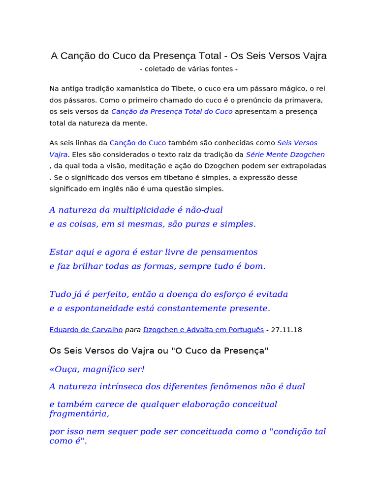 The Cuckoo's Song of Total Presence - The Six Vajra Verses - Eng & Port ...