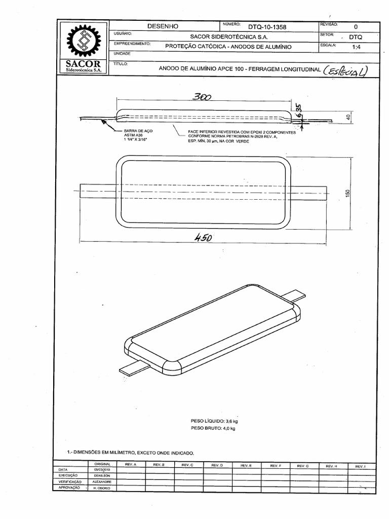 DTQ-10-1358 - 0 - Anodo Alumínio Tipo Apce 100 - Ferr - Long. Especial ...