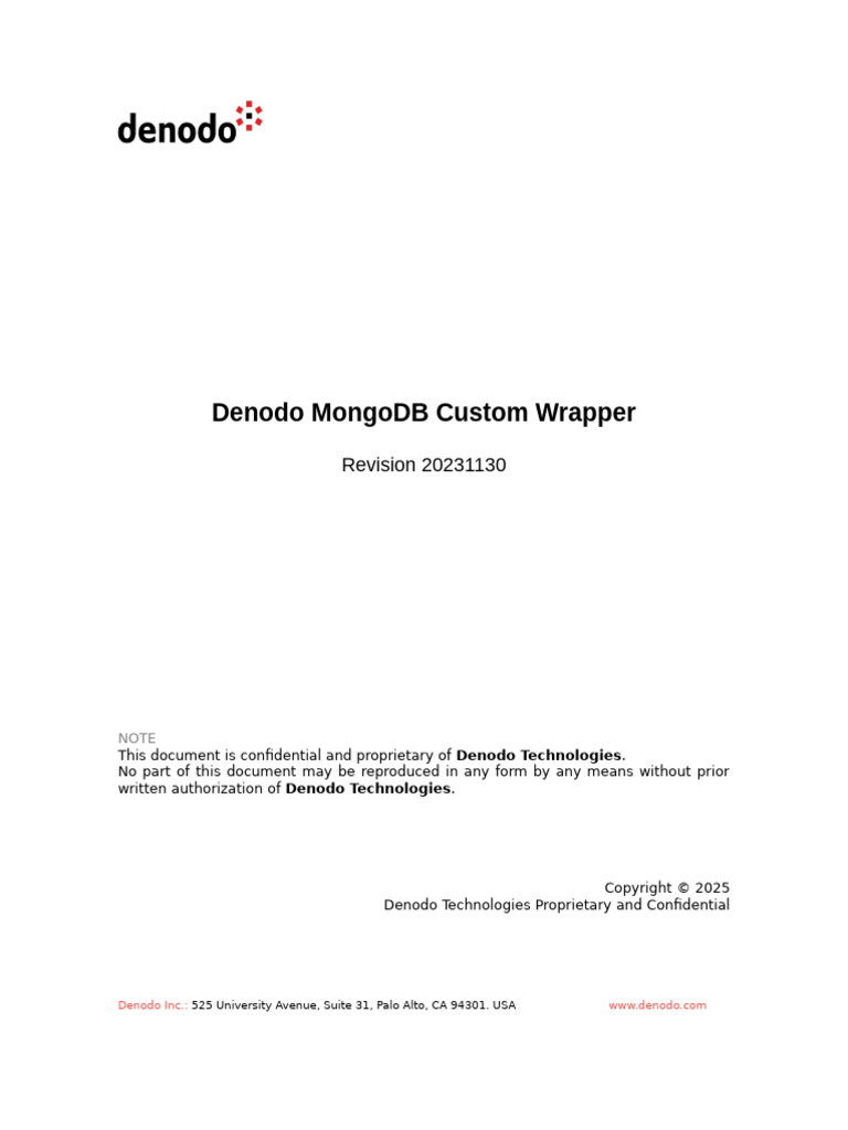 Denodo MongoDB Custom Wrapper - User Manual 20231130 | PDF | Mongo Db | No Sql