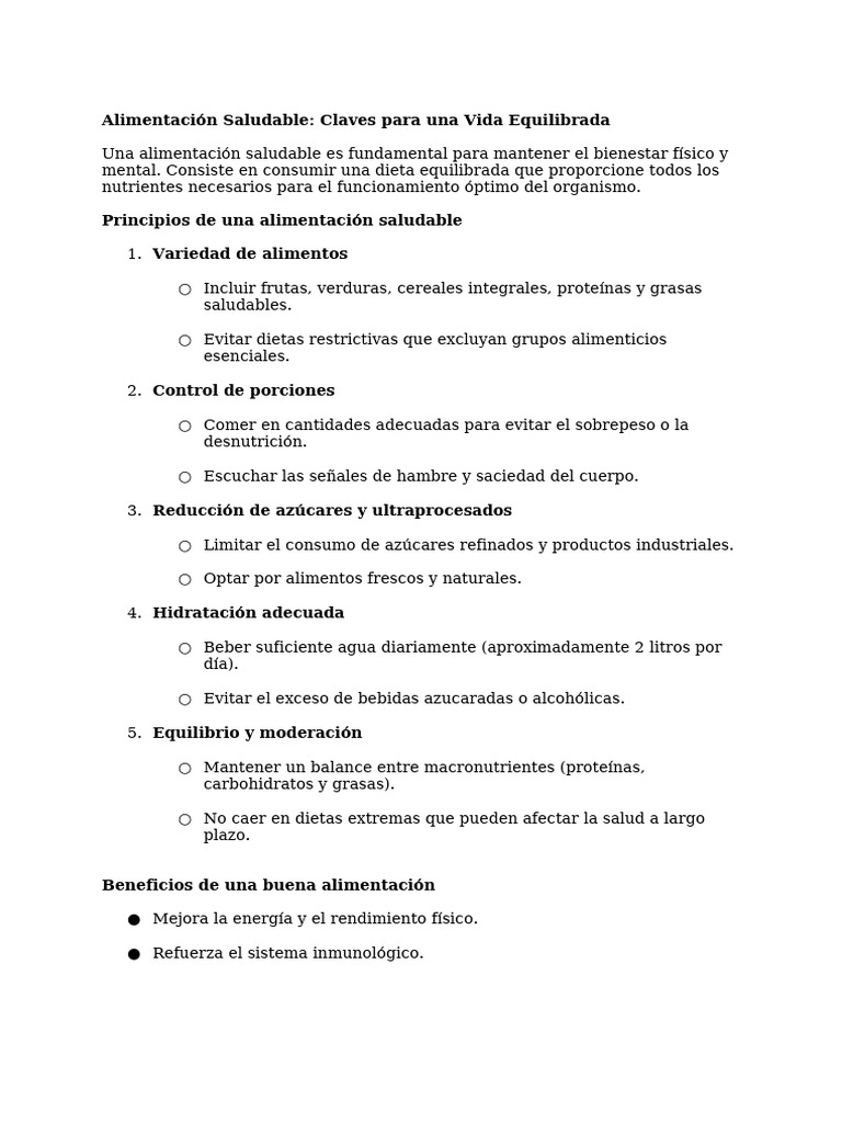 Alimentación Saludable - Claves para Una Vida Equilibrada | PDF