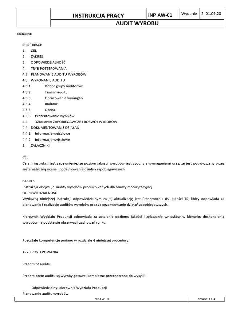 INP AW-01 (Audit Wyrobu) | PDF