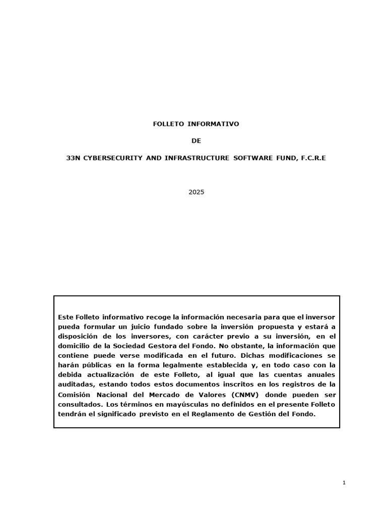 FOLLETO INFORMATIVO DE 33N CYBERSECURITY | PDF | Capital de riesgo ...