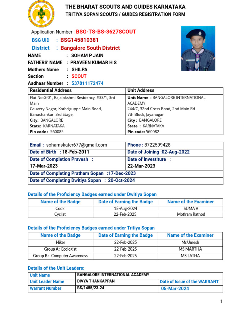 TS - Bangalore South - BSG-TS-BS-3627SCOUT - SOHAM P JAIN | PDF | Scouting And Guiding | Outdoor ...