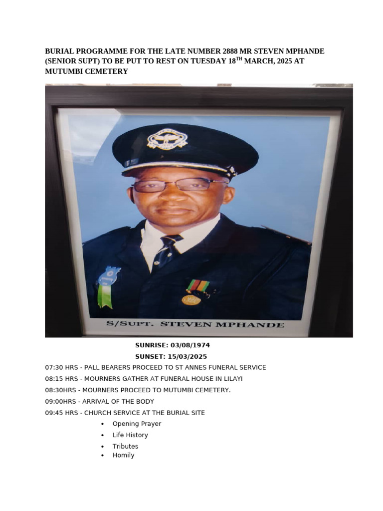 Burial Programme for Mr. Mpande | PDF