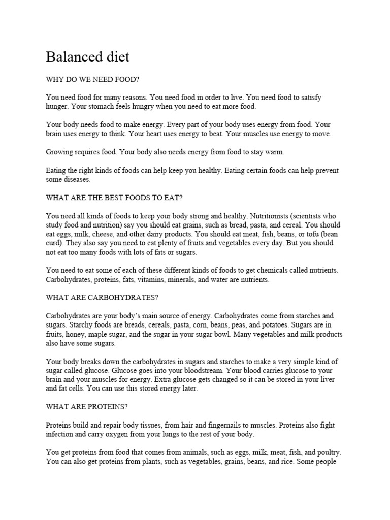 BALANCED DIET | PDF | Foods | Fat