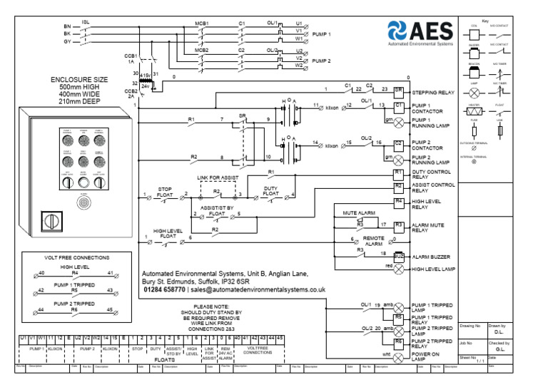 AES 400V Dual Pump Control Panel With VF Relays Wiring Diagram | PDF ...