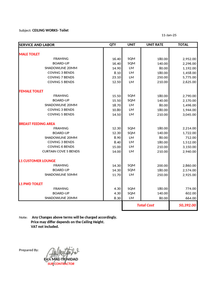 Ceiling Toilet Quotation | PDF