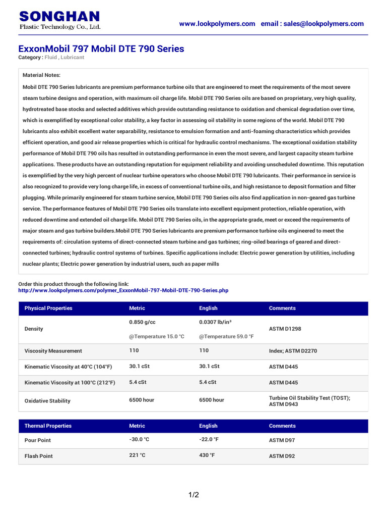 ExxonMobil 797 Mobil DTE 790 Series | PDF | Lubricant | Motor Oil