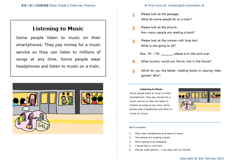 Eiken 3 Interview Listening to Music | PDF
