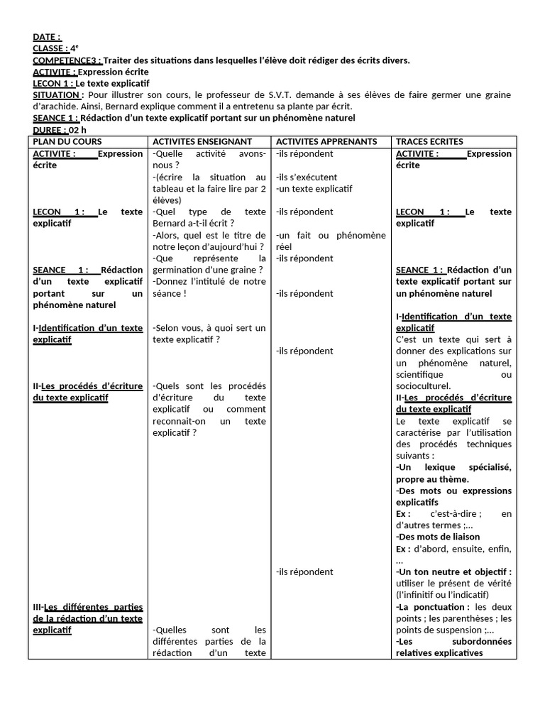 Rédaction d'un texte explicatif 4e | PDF