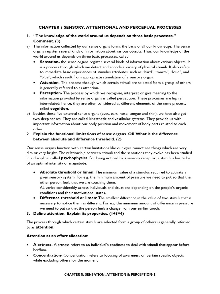Chapter 5 Sensory Attentional and Perceptual Processes - 23-24-2 | PDF | Perception | Senses