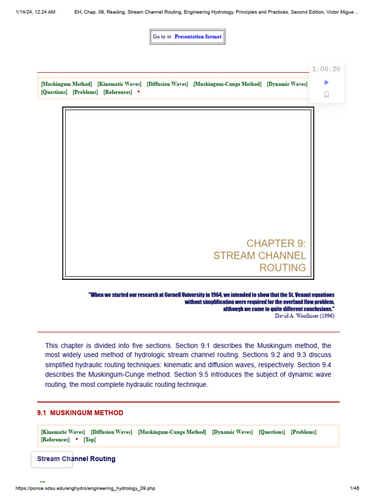 CHAPTER 9 Flood Routing | PDF | Discharge (Hydrology) | Earth Sciences