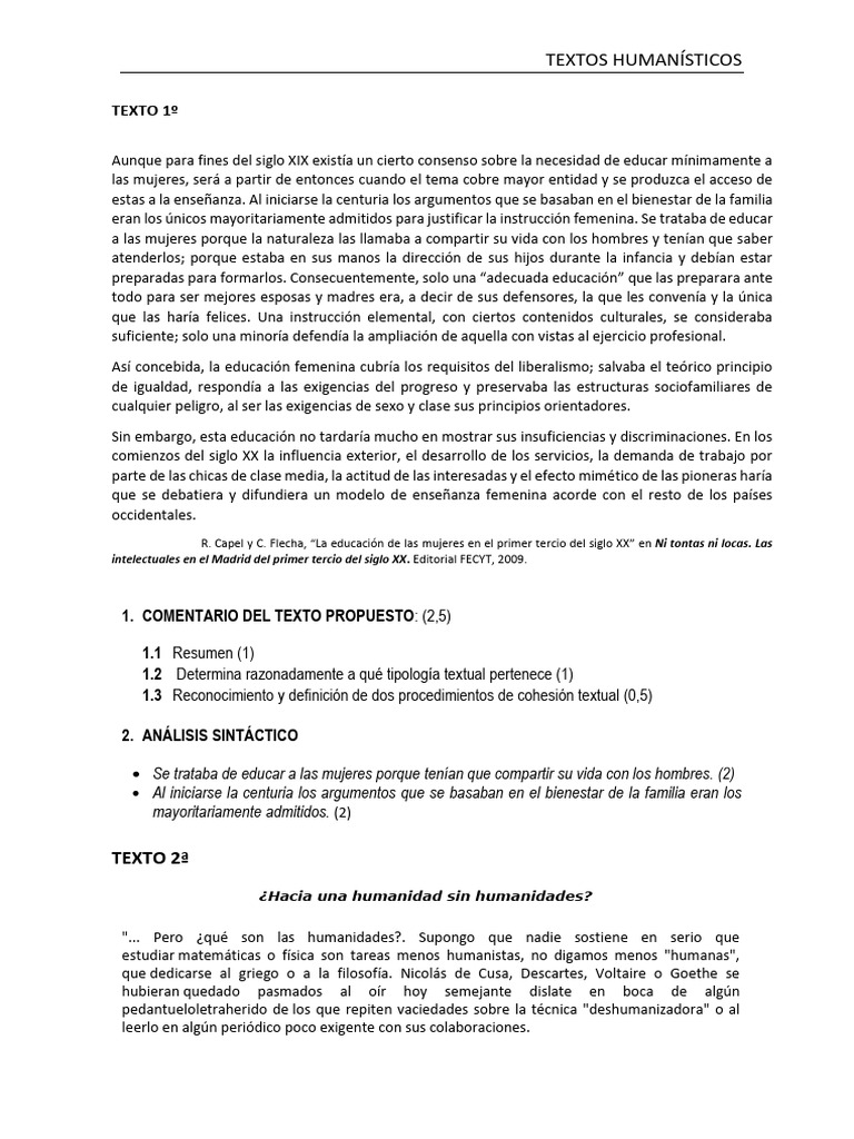 TEXTOS HUMANÍSTICOS para El Comentario Lingüístico | PDF ...