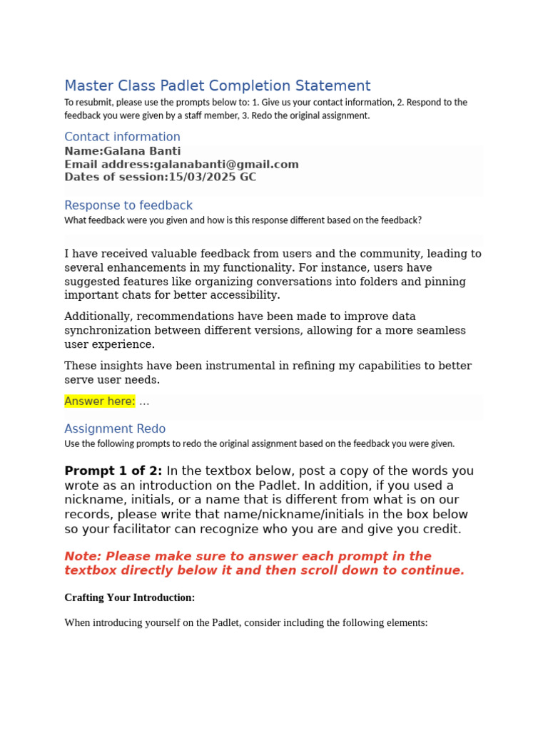 Padlet Completion Statement Resubmission - Word Version | PDF ...