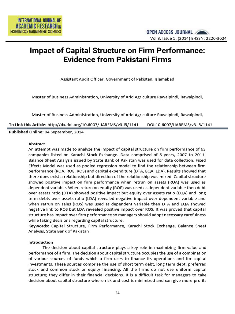 Impact+of+Capital+Structure+on+Firm+Performance+Evidence+from+Pakistani+Firms | PDF | Capital ...