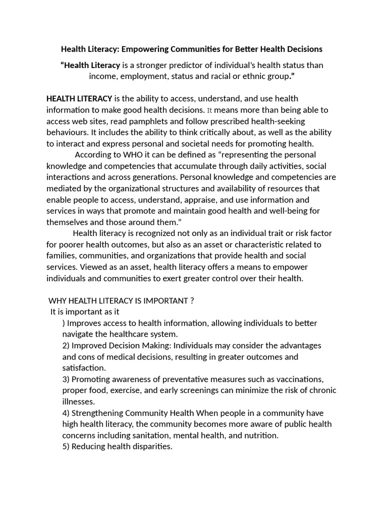 Health Literacy Write Up | PDF | Research Design | Methodology